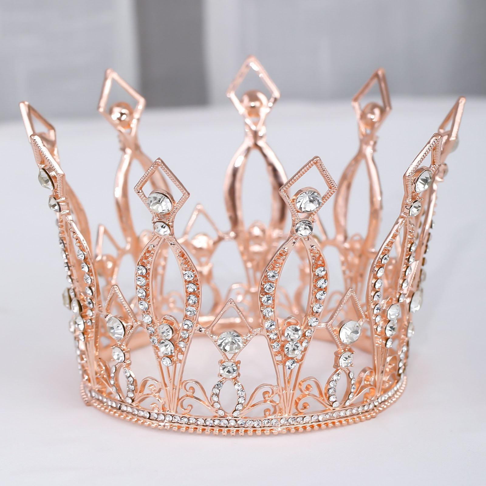 Corona de cristal redonda completa Diadema para novia Cumpleaños Niñas ...