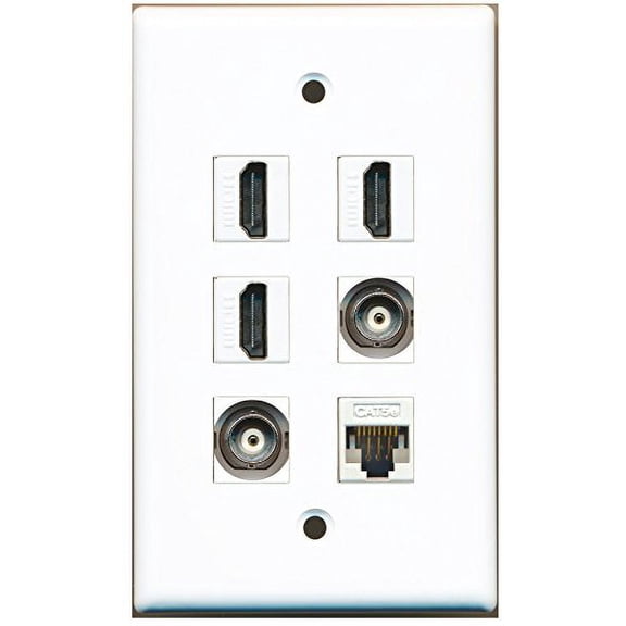 RiteAV - 2 HDMI 3 Port BNC 1 Port Cat5e Ethernet White Wall Plate ...