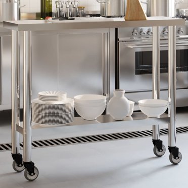 vidaXL Kitchen Work Table Hotel Prep Work Table with Wheels Stainless ...