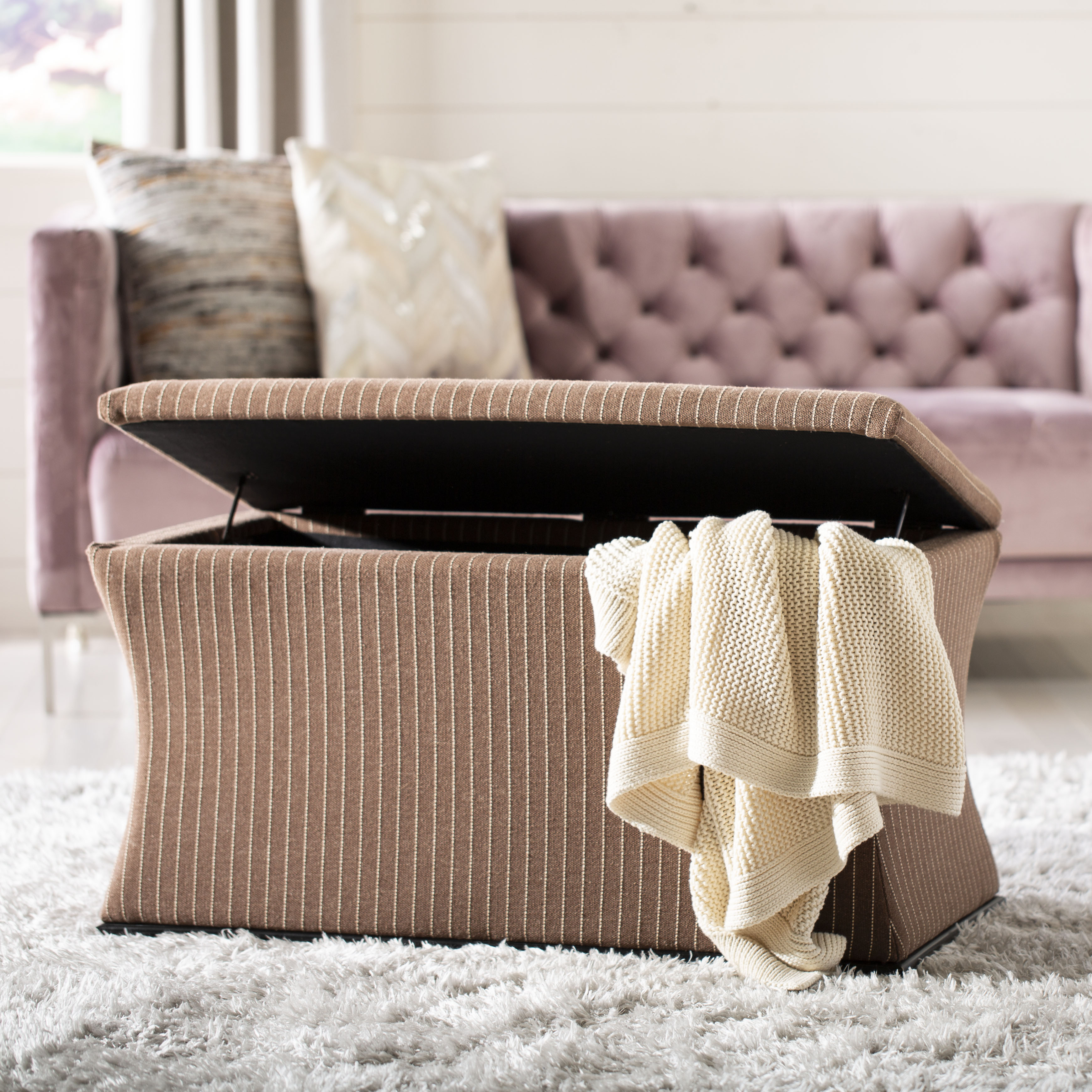 Safavieh Aroura Transitional Glam Flip Top Upholstered Storage Bench ...