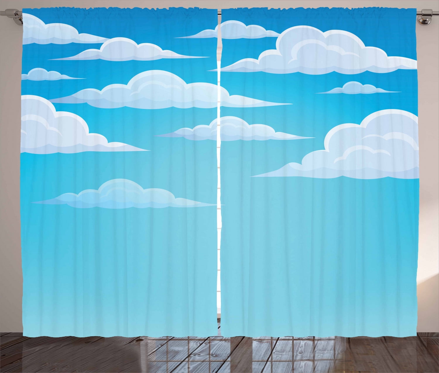 Cloud Curtains 2 Panels Set, Pre-school Concept Dispersed Puffy and ...