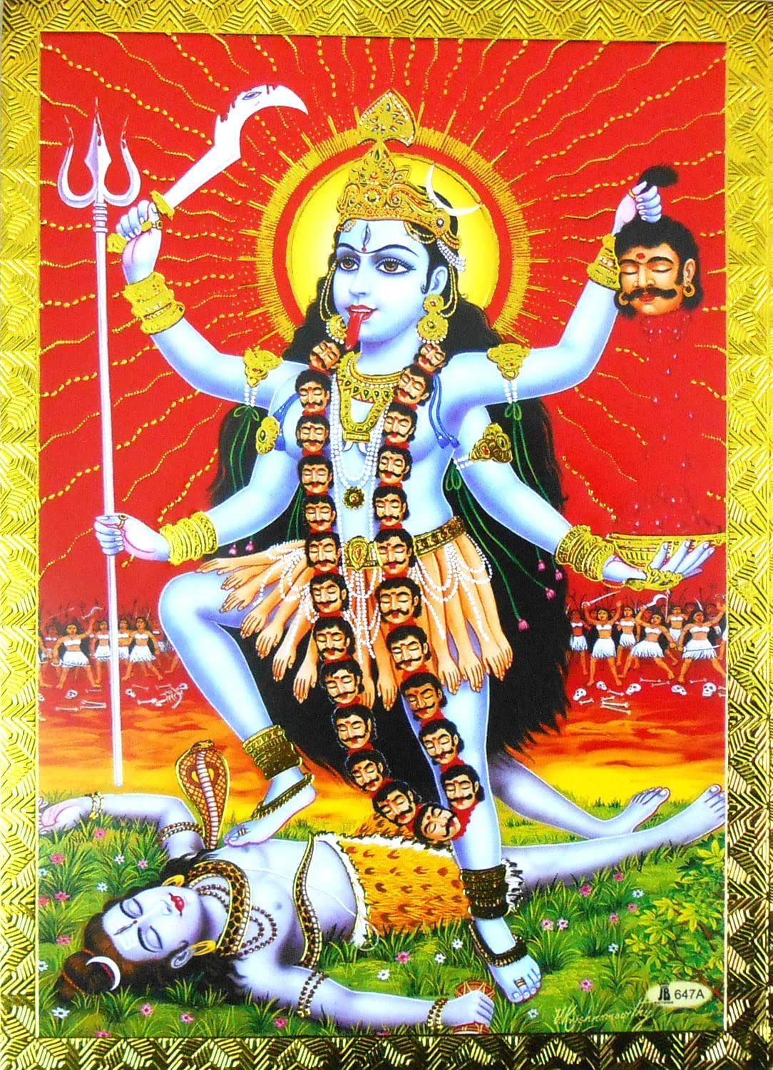 Goddess Kali Poster/ Reprint Hindu Goddess Picture with Golden Foil ...