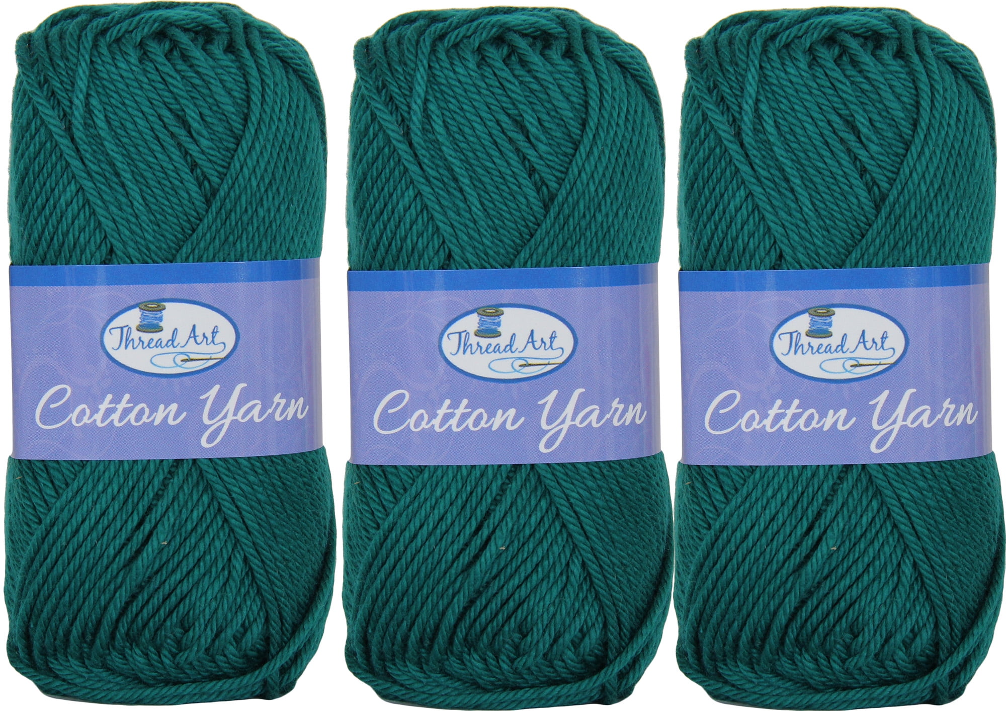3 Pack of 100% Pure Cotton Crochet Yarn by Threadart | Dark Green | 50 ...