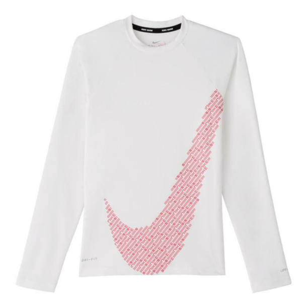 Nike Swim Girls' Matrix Swoosh Long Sleeve Hydroguard Rash Guard, White ...