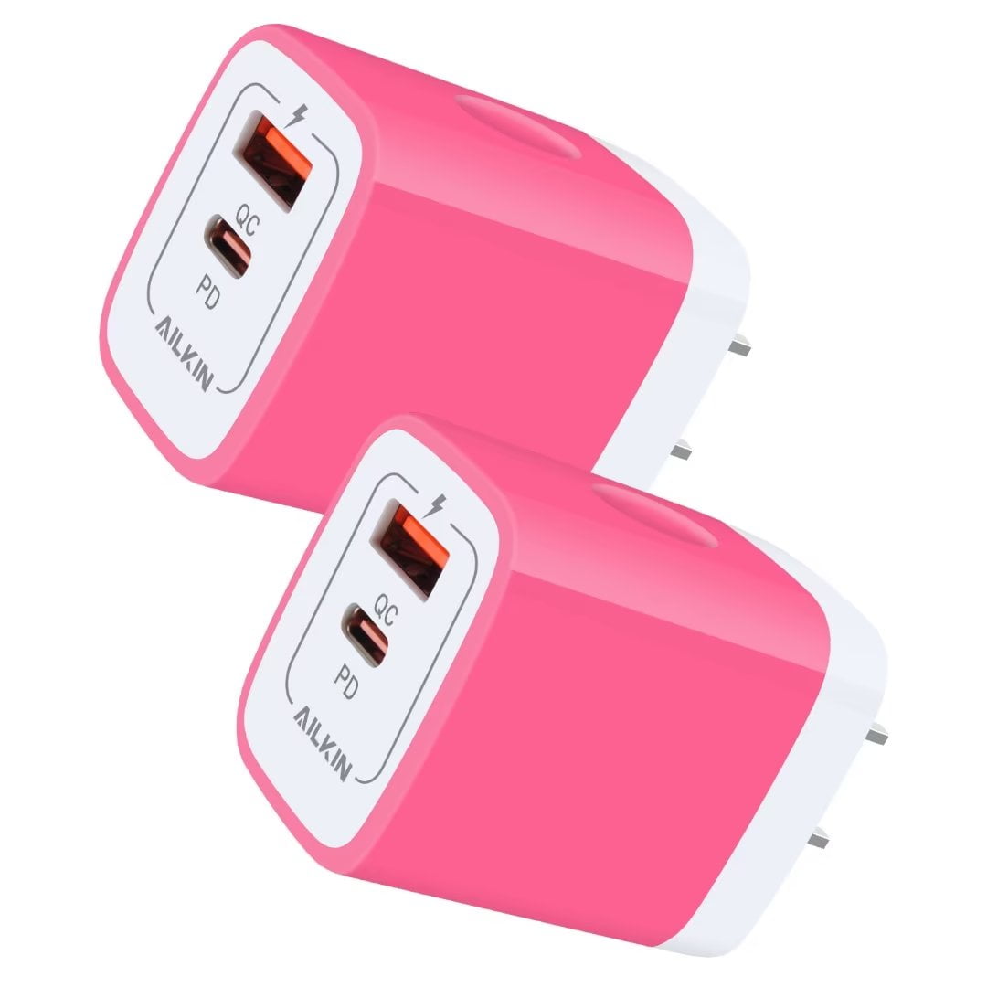 USB C Block,2PCS AILKIN 20W PD Type C Charger Block QC3.0 Dual USB Wall ...