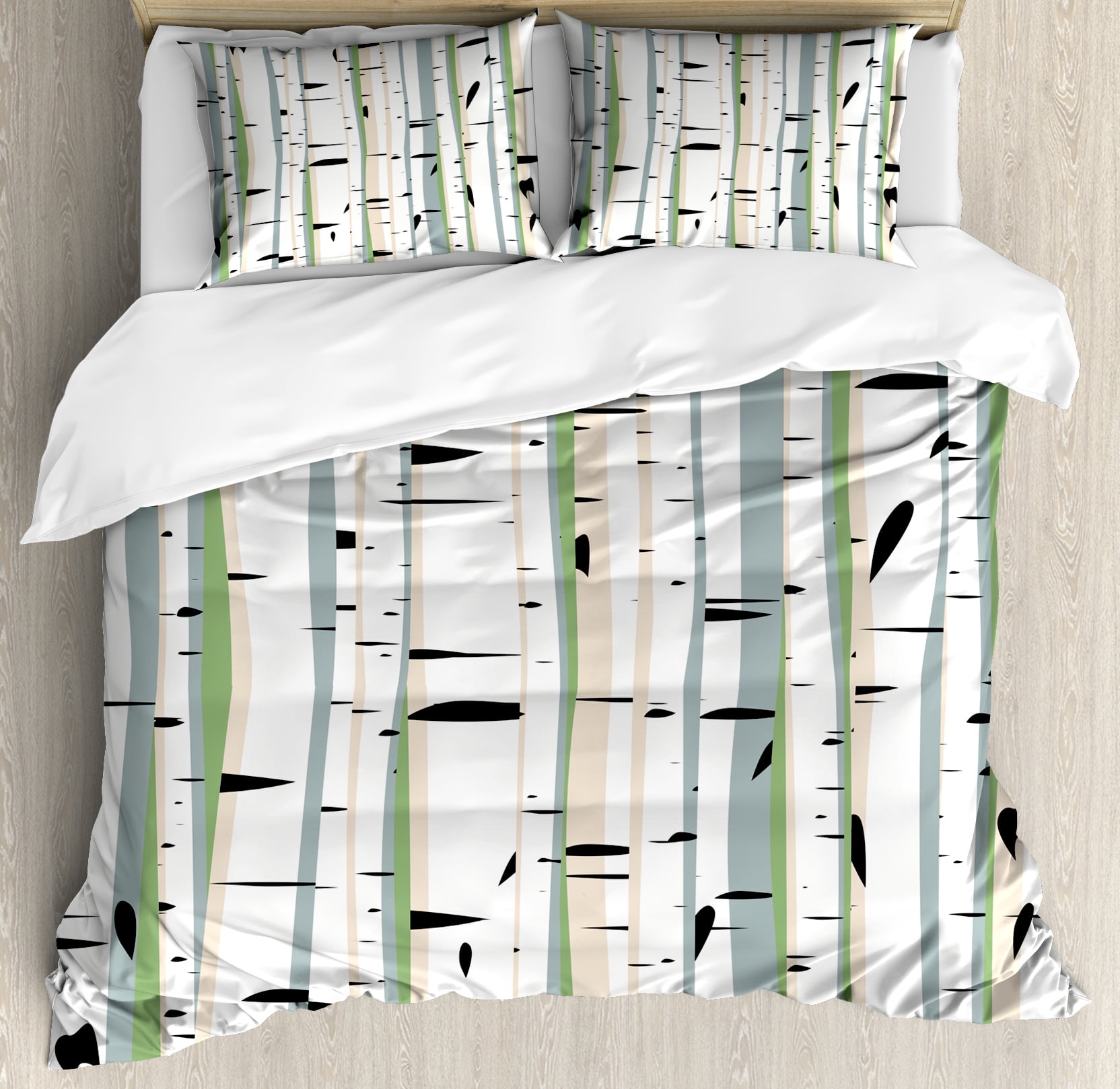 Forest King Size Duvet Cover Set, Dense Tree Formation Birch Trunks ...