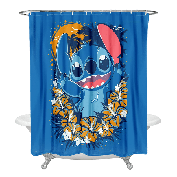 Cartoon Lilo And Stitch 3d Printed Shower Curtain Waterproof Bathroom