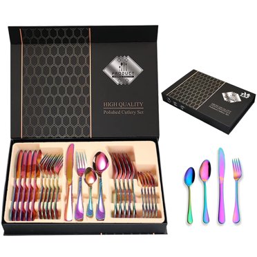 Colorful Silverware Set, 24-Piece Stainless Steel Rainbow Flatware Set ...
