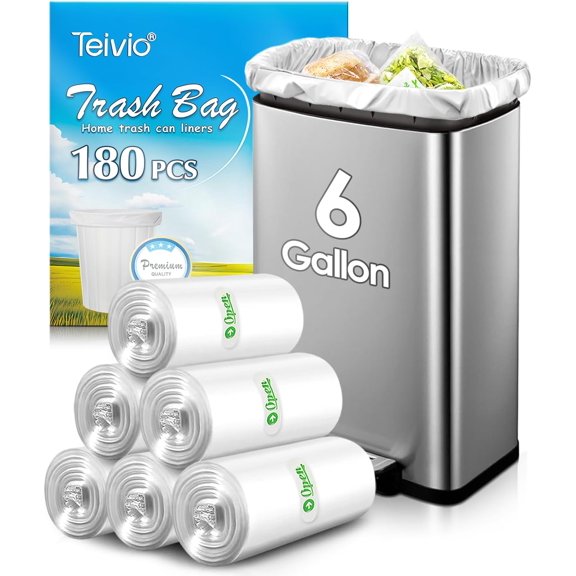 OKKEAI 6L-8Liter Small Trash Bags, with Tie Handles, 110 per Pack, for ...