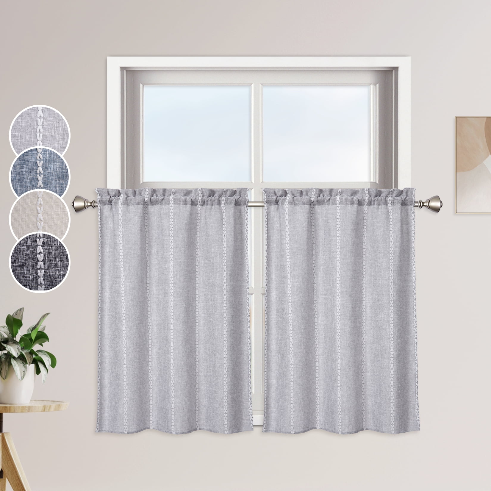 CAROMIO Short Sheer Tier Curtains Thickened Linen Half Kitchen Curtain ...