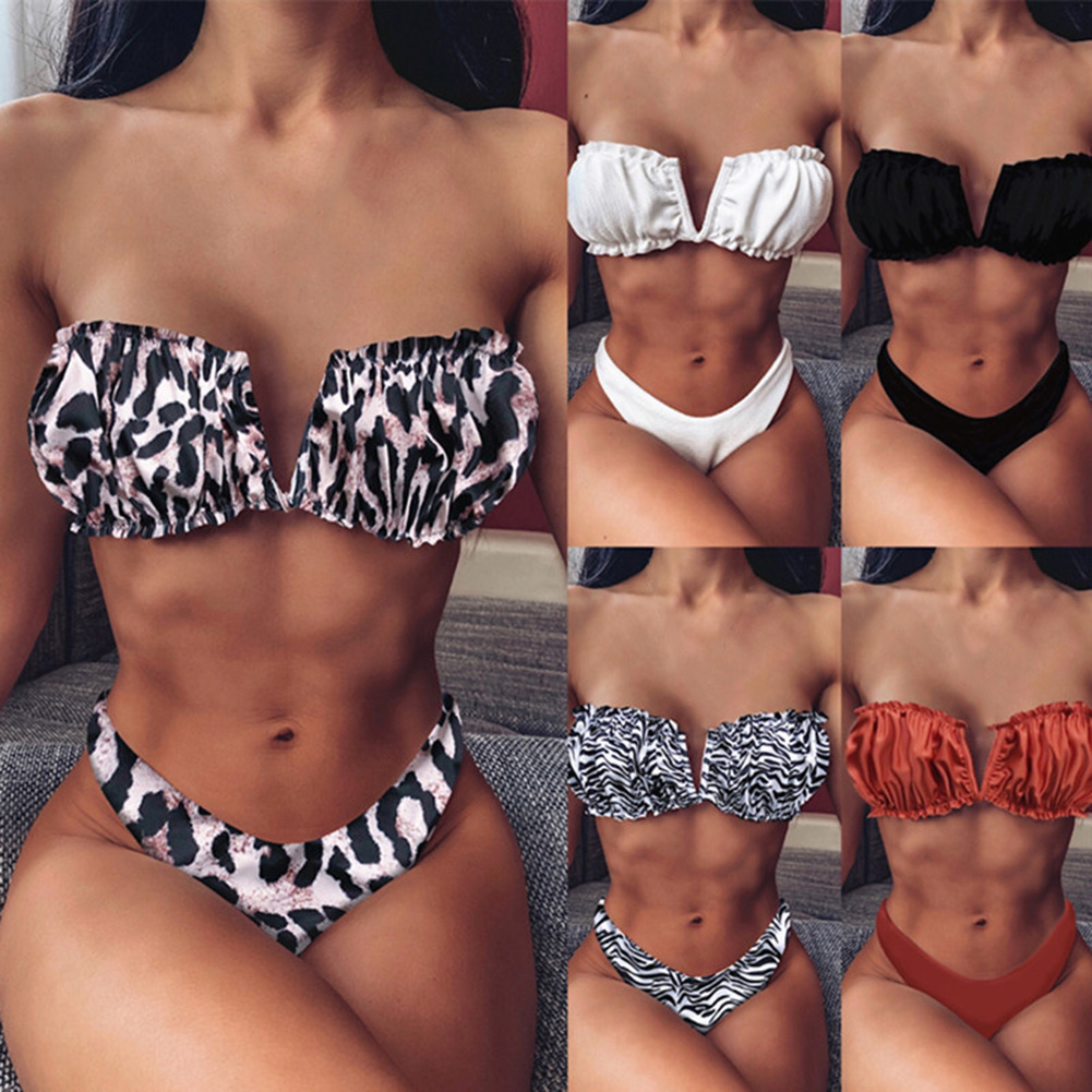 Zeus 2Pcs Sexy Lady Leopard Zebra Print Push Up Bra Thong Bandeau Bikini Set Swimsuit | Walmart ...