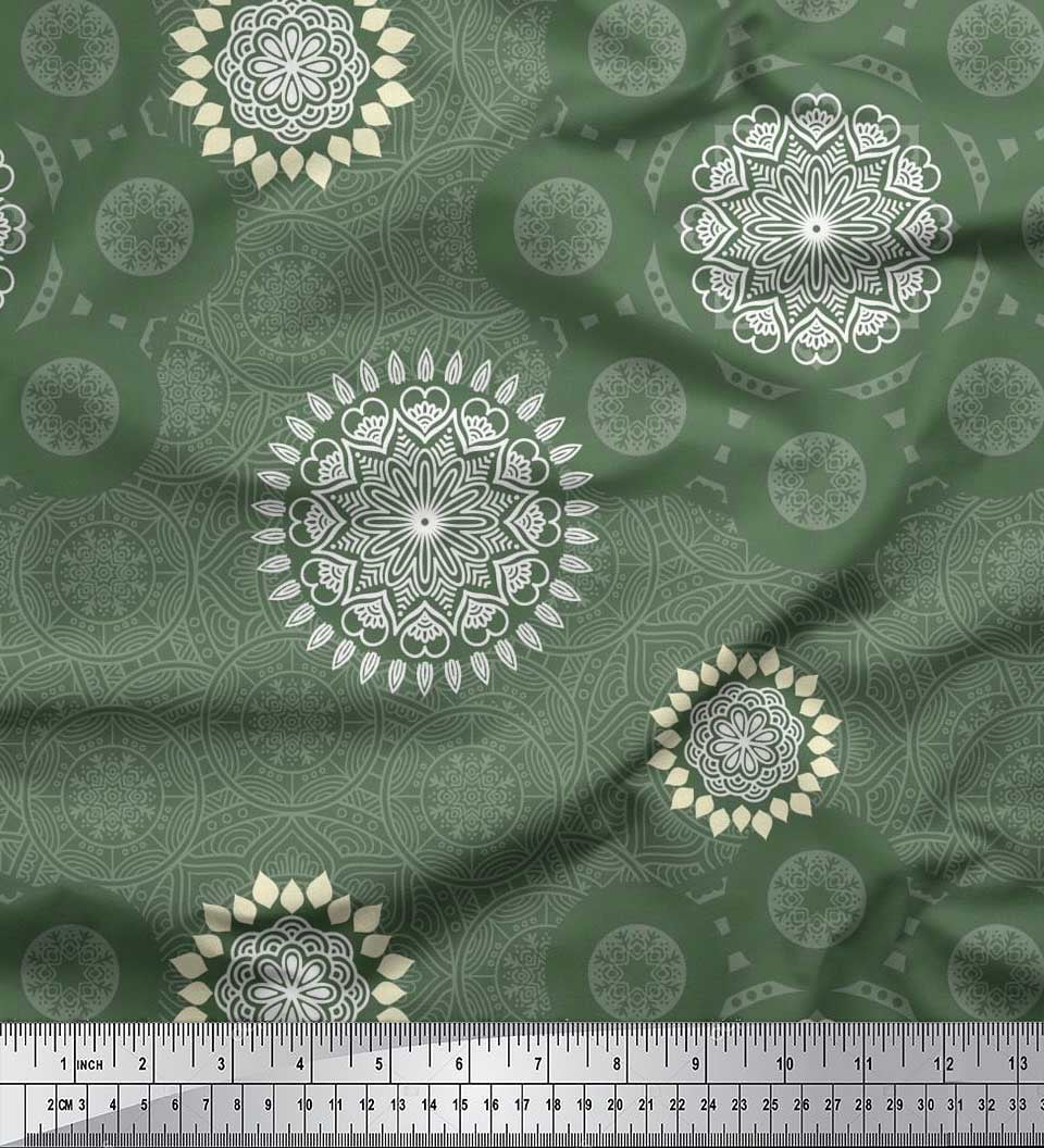 Soimoi Japan Crepe Satin Fabric Mandala Ethnic Print Fabric by The Yard ...