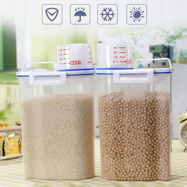 JQSM Plastic Clear Coarse Cereal Sealed Canister Kitchen Grain Storage ...