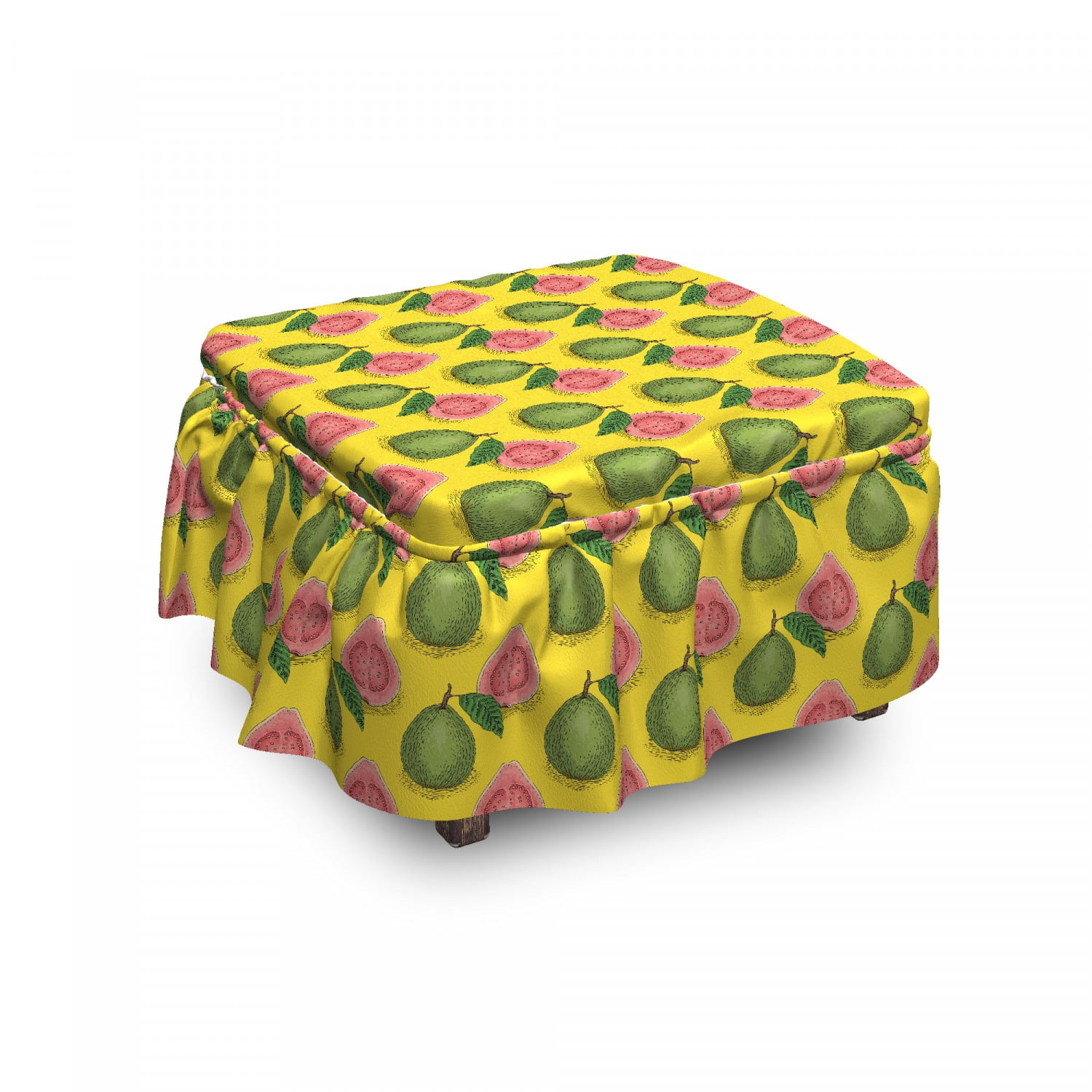 Tropical Ottoman Cover, Ripe Guava Fruits Leaf, 2 Piece Slipcover Set ...