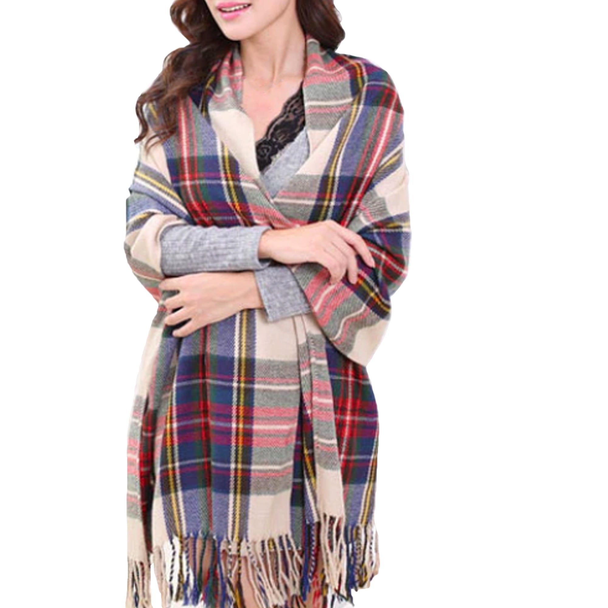 Fashionable Womens Large Plaid Wool Scarves for Fall and Winter ...