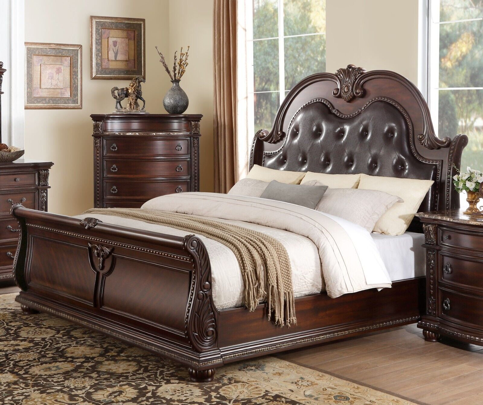 Formal Bedroom Furniture Dark Cherry Finish 1pc California King Size ...