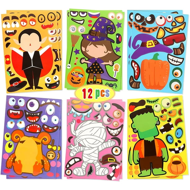 12 Sheet Halloween Stickers 6 Kinds Halloween Party DIY Stickers ...