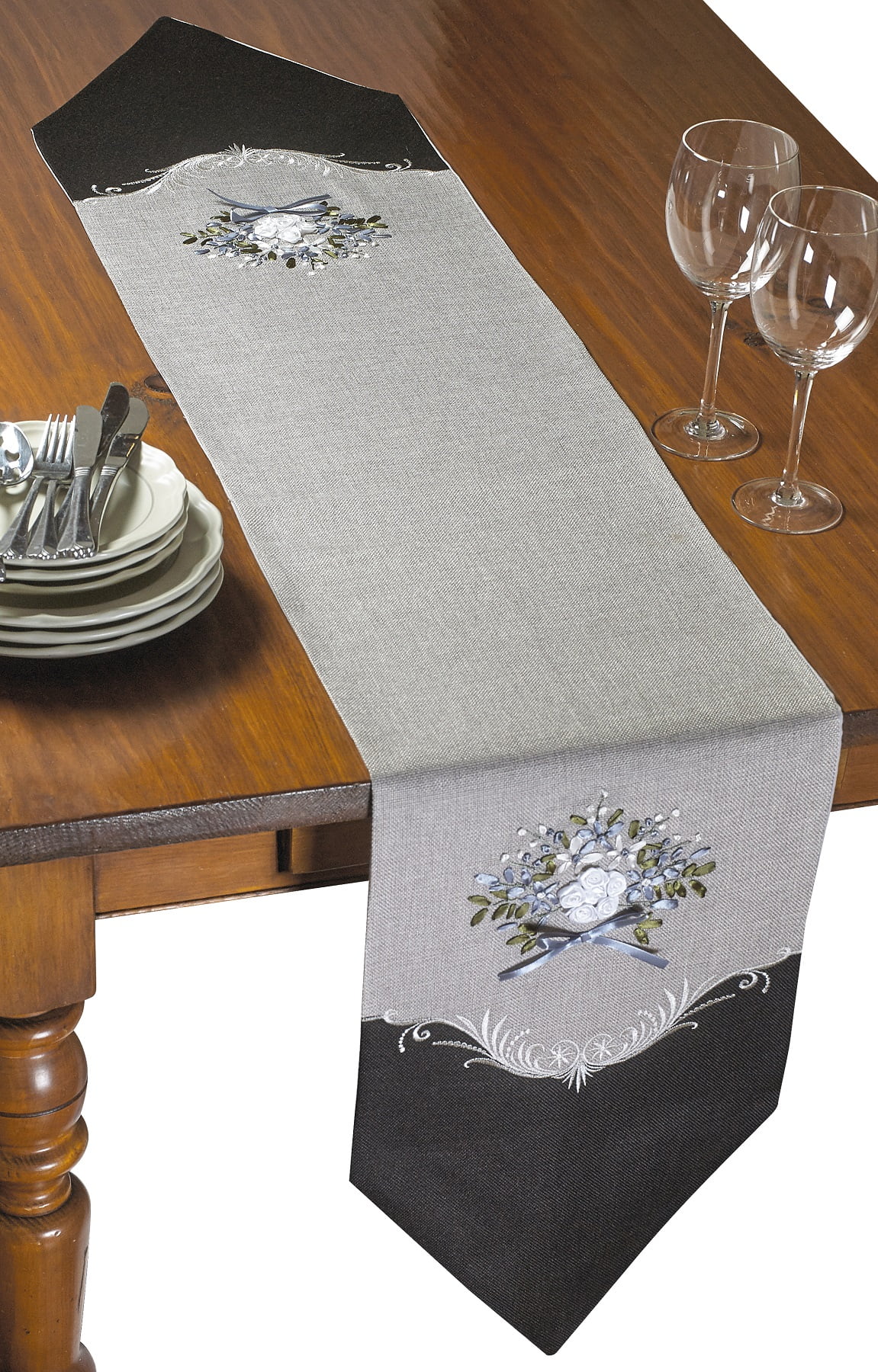 Decorative Artistic Burlap Embroidered 13" X 70" Table Runner - Walmart.com