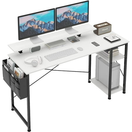 Mexin 39 Inch Computer Desk with Monitor Stand & 2-Tier Storage Shelves ...