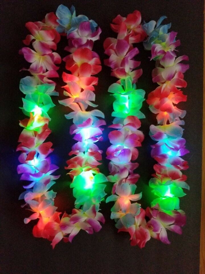 12 Leis Hawaiian LED Luau Light Up Necklaces Flashing Rave Flower ...