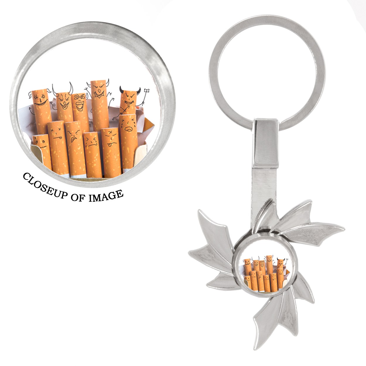 Photograph of Cigarettes with Drawn on Faces Fidget Spinner Keychain ...