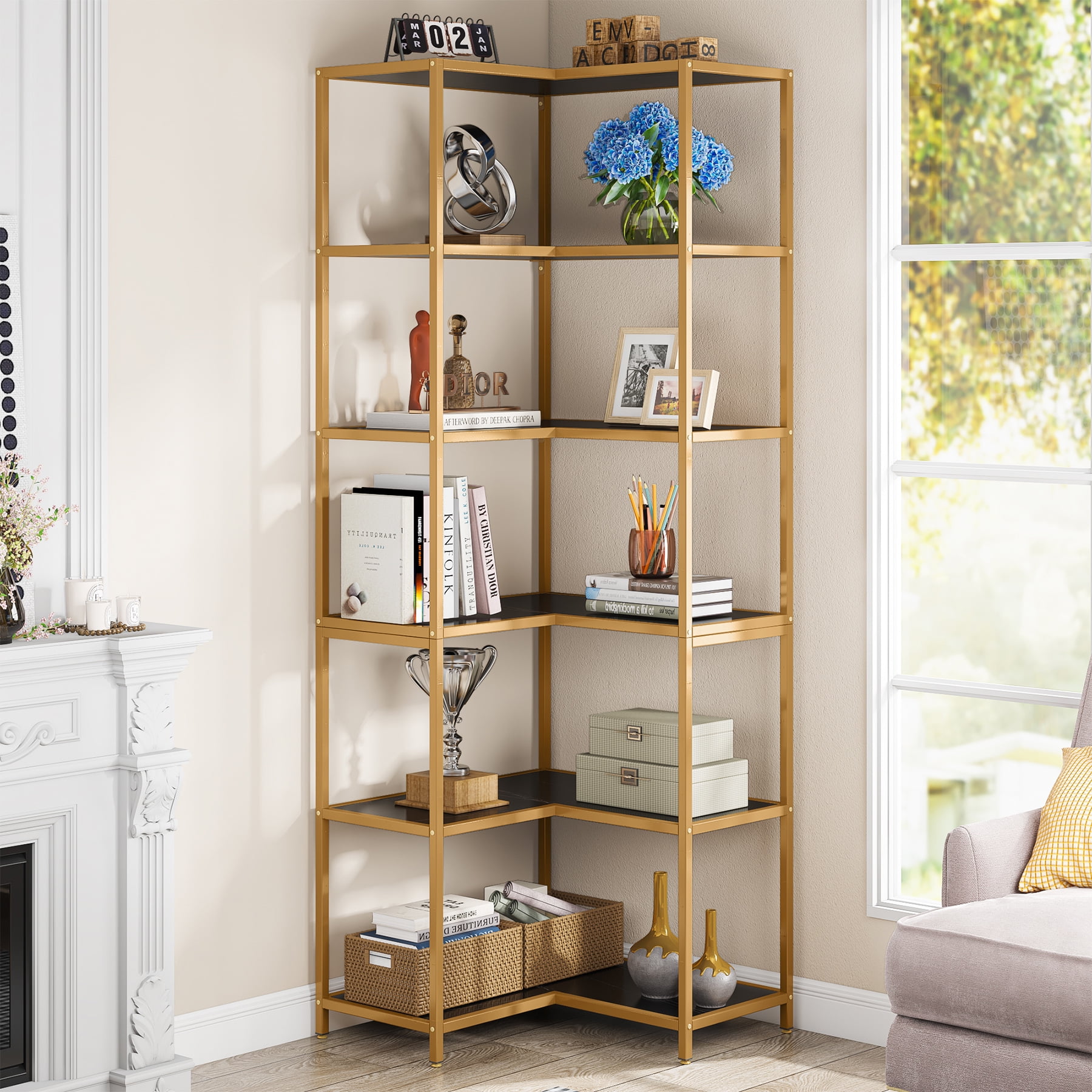 Tribesigns 70.9" Tall L-Shaped Corner Bookcase, 6-Tier Large Corner ...