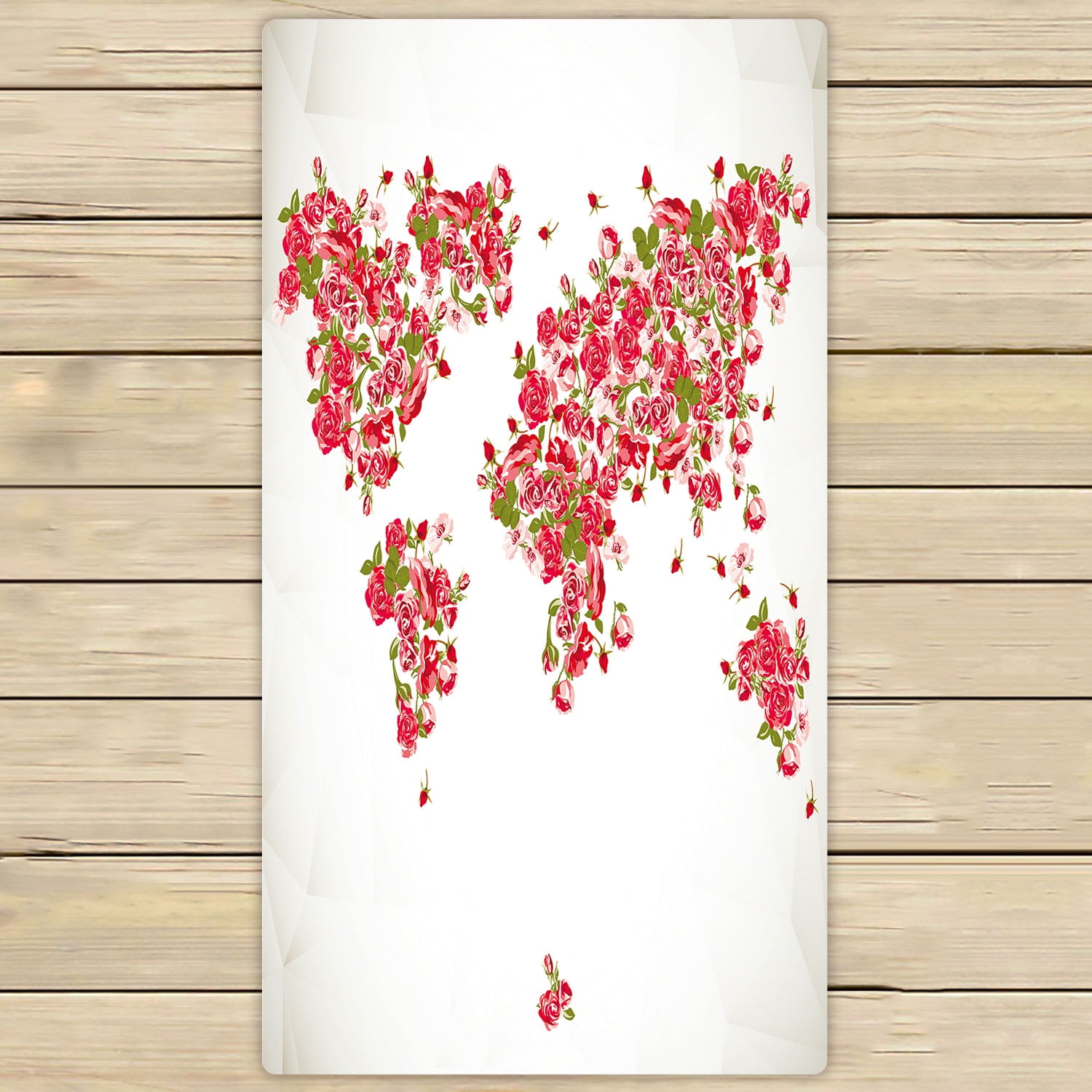 YKCG Vintage Floral Rose World Map Red Pink Color Fabric Antique World ...