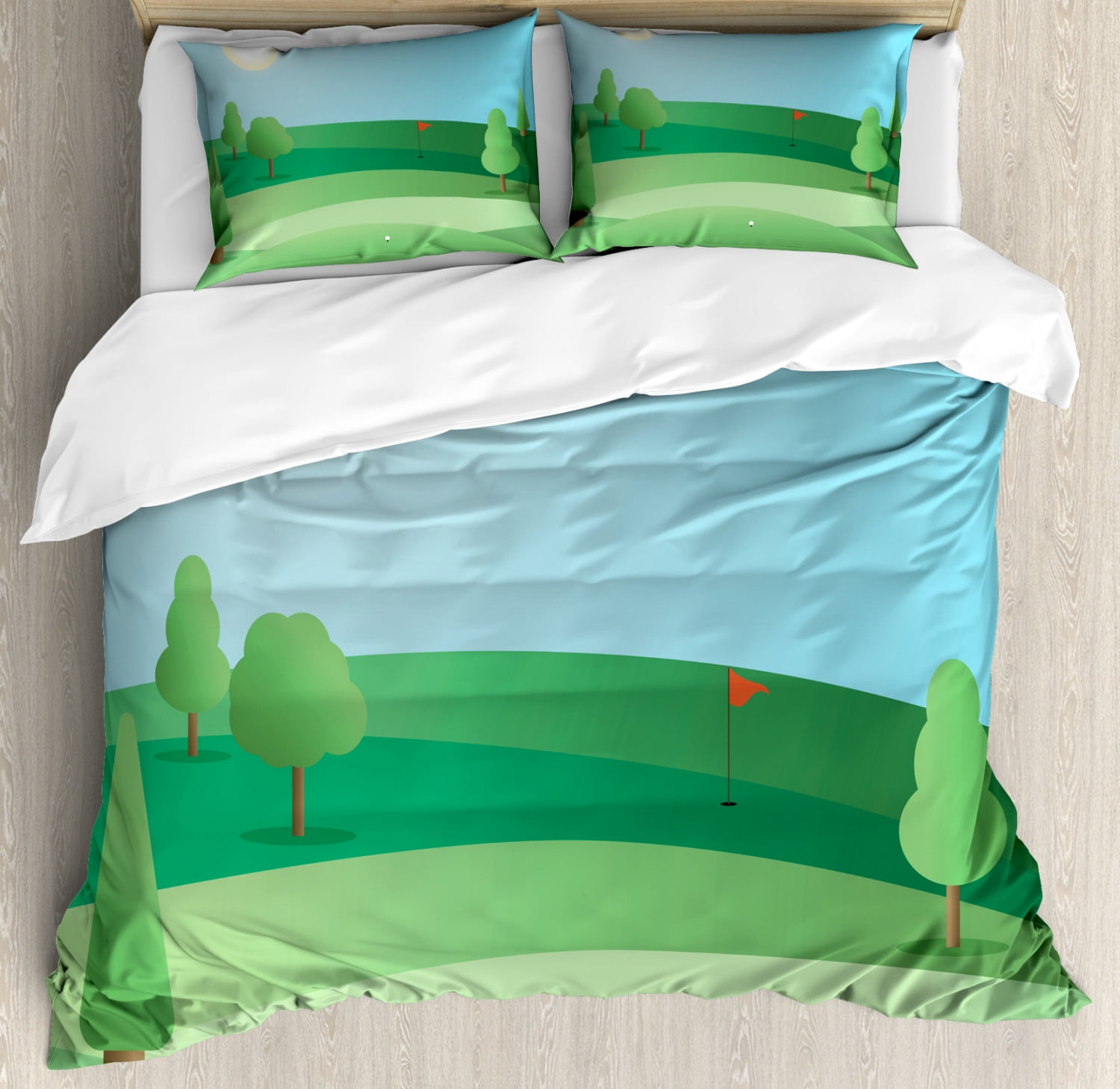 Golf Course Scene Duvet Cover Set Queen Size, Interpretation of a Sunny ...
