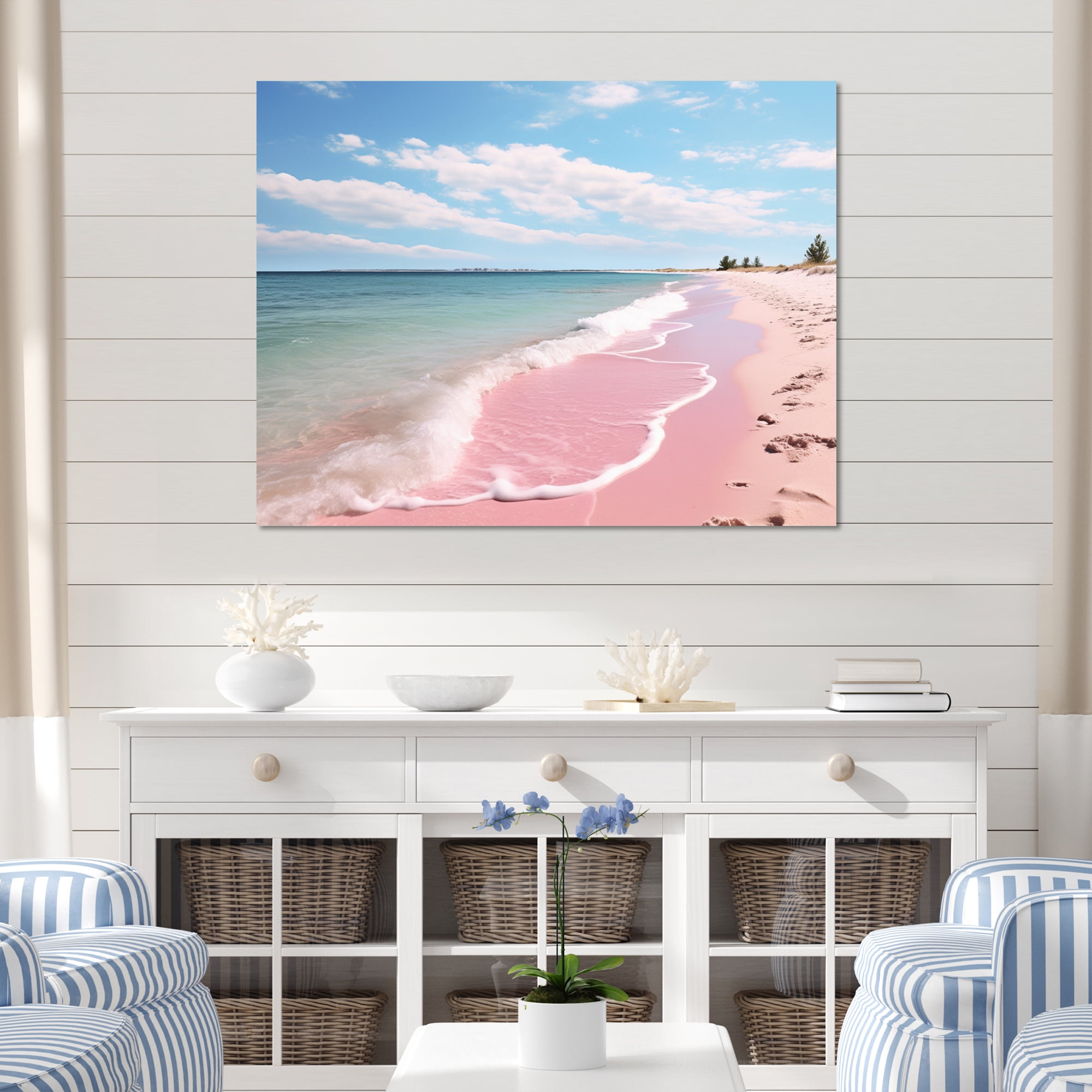 Click here for Designart Beach Wall Art  Pink Simplicity Beach La... prices