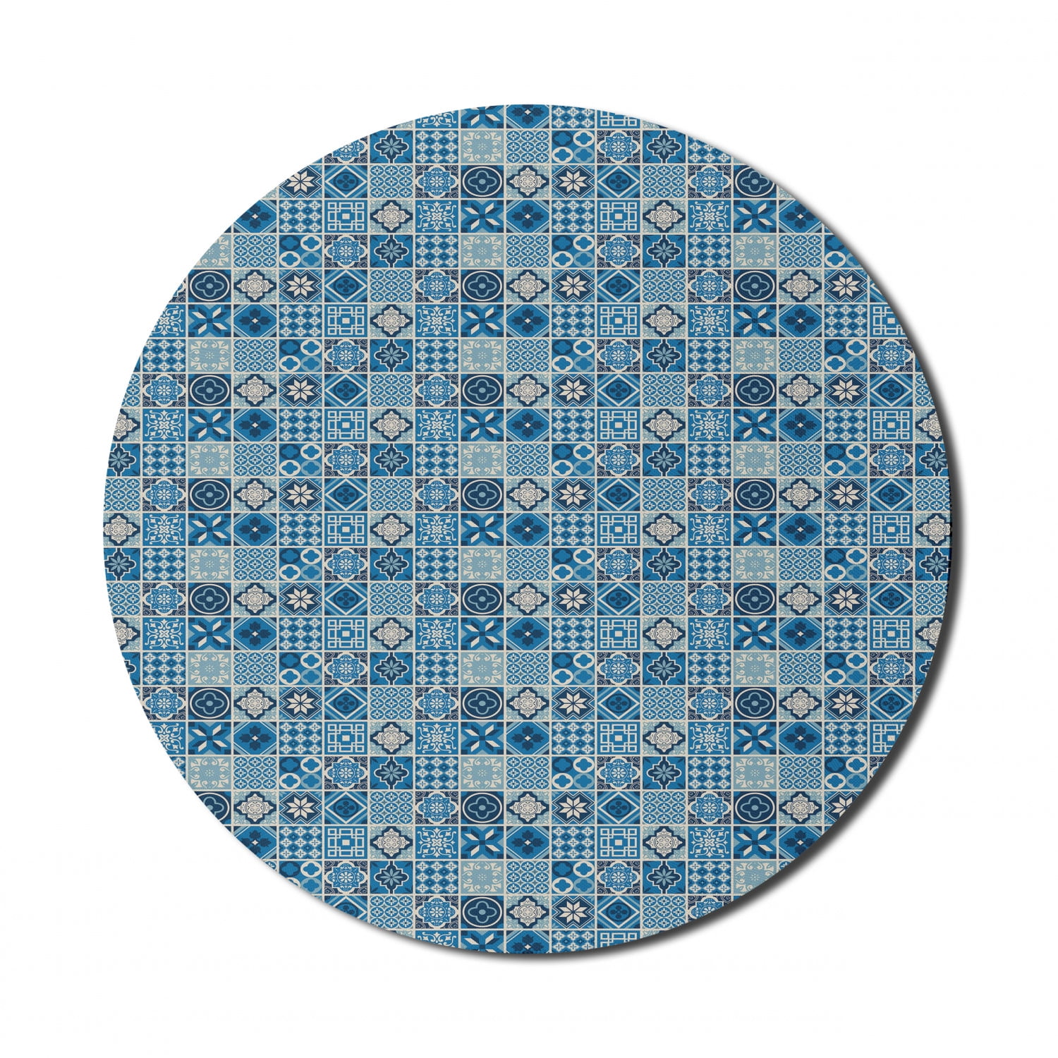 Navy Blue Mouse Pad for Computers, Grid Style Squares with Ornamental ...