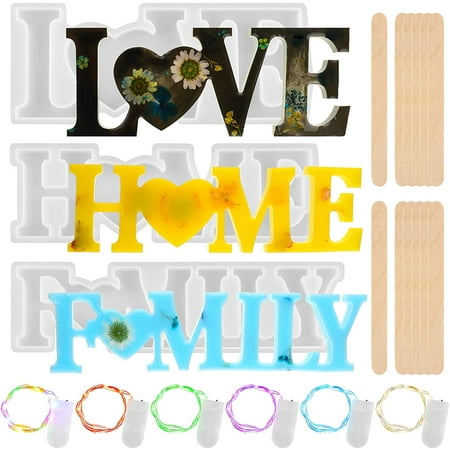 Love Home Family Moulds Silicone Resin Molds with 10 Stir Stick and 6 ...