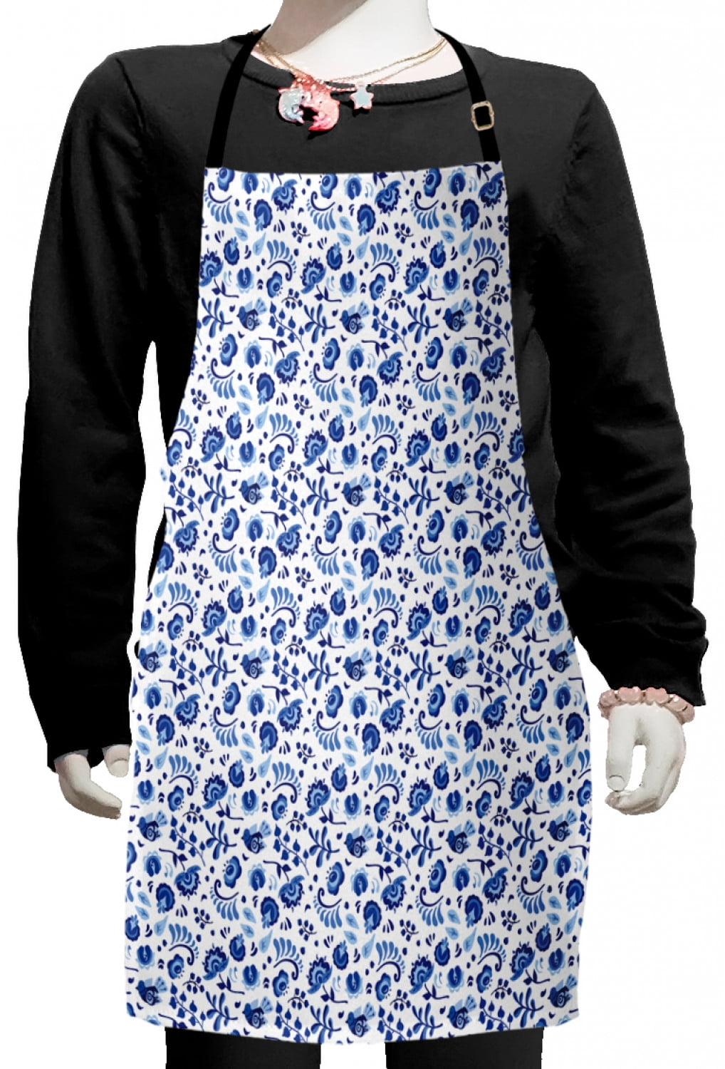 Flower Kids Apron, Folk Art Design with Birds Floral Blossoms Cartoon ...