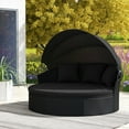 Gymax Patio Round Daybed Wicker Daybed w/ Retractable Canopy Separated ...
