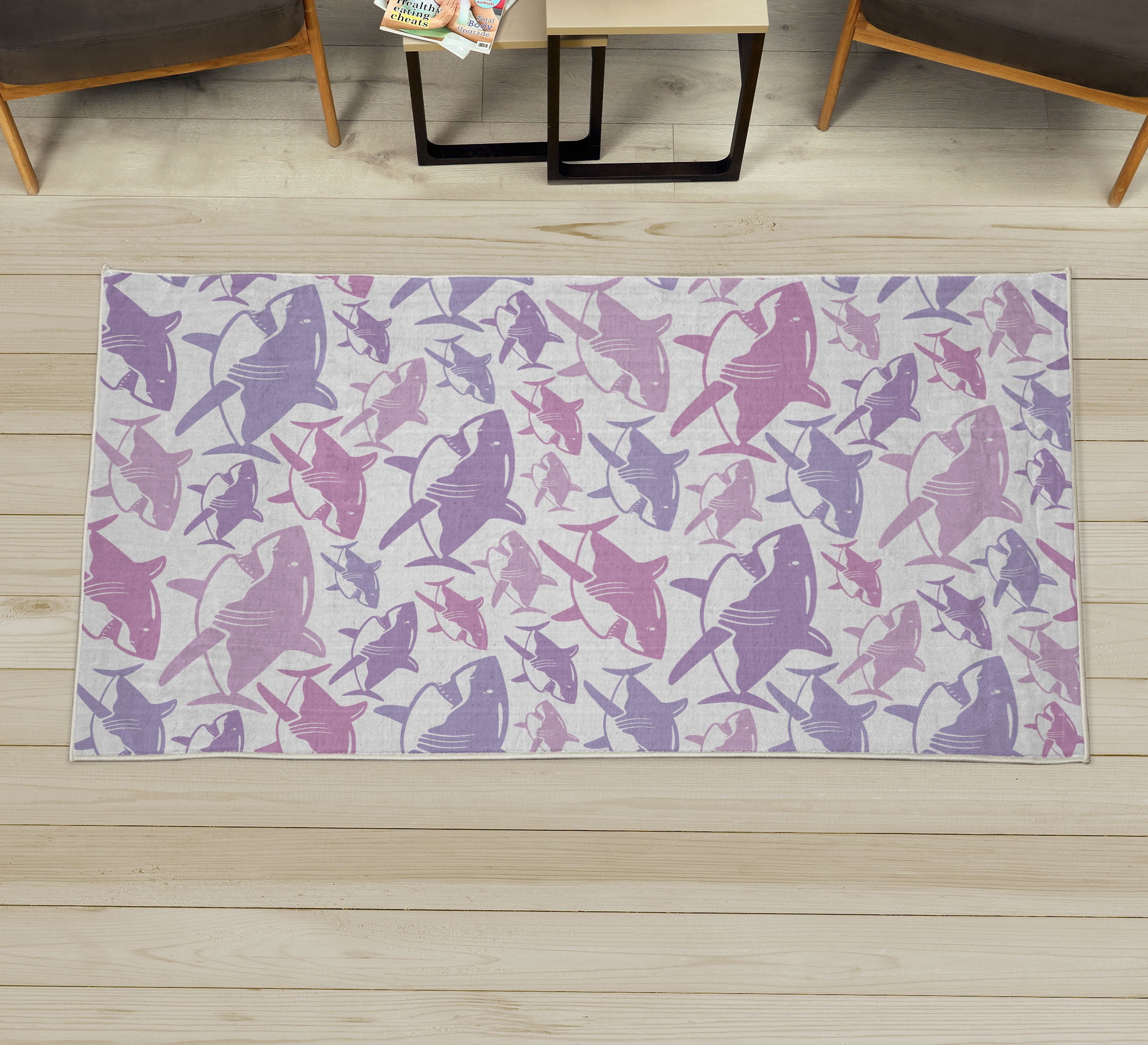 Shark Decorative Rug, Colorful Underwater Fish Pattern Masters Survival ...