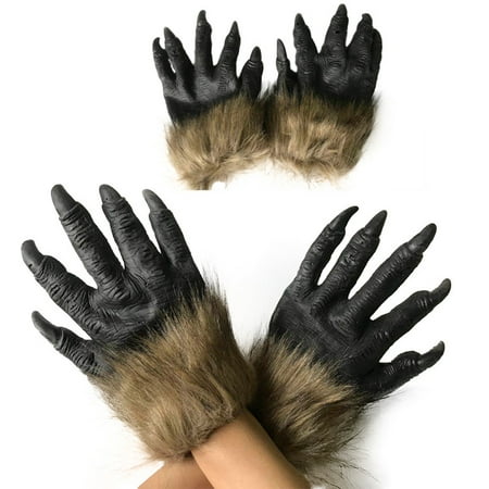 QUETO Werewolf Hand Costume Gloves - Furry Brown Hairy Wolf Hands Paws ...