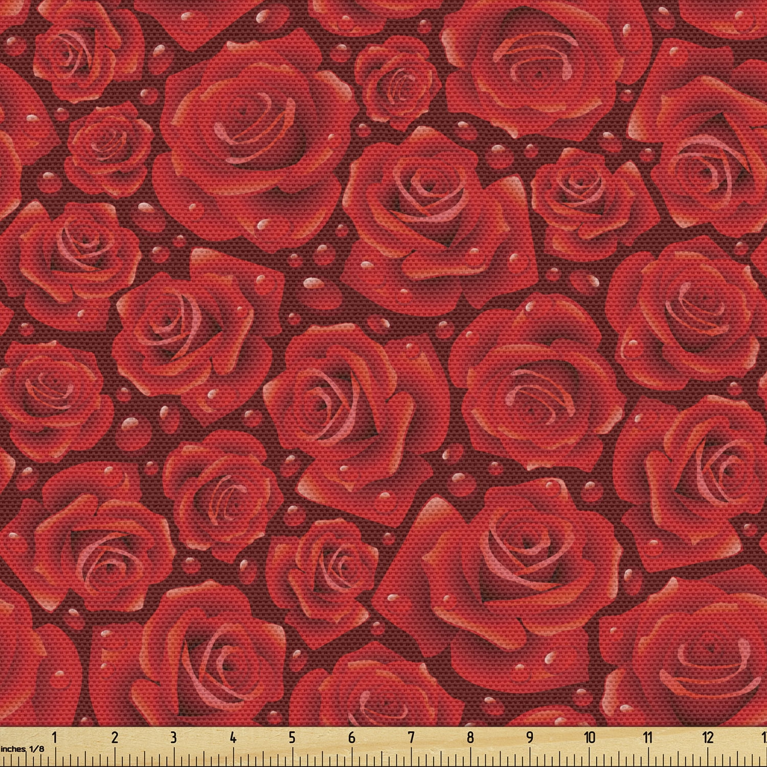 Rose Upholstery Fabric by the Yard, Vivid Red Roses Rain Water Drops ...