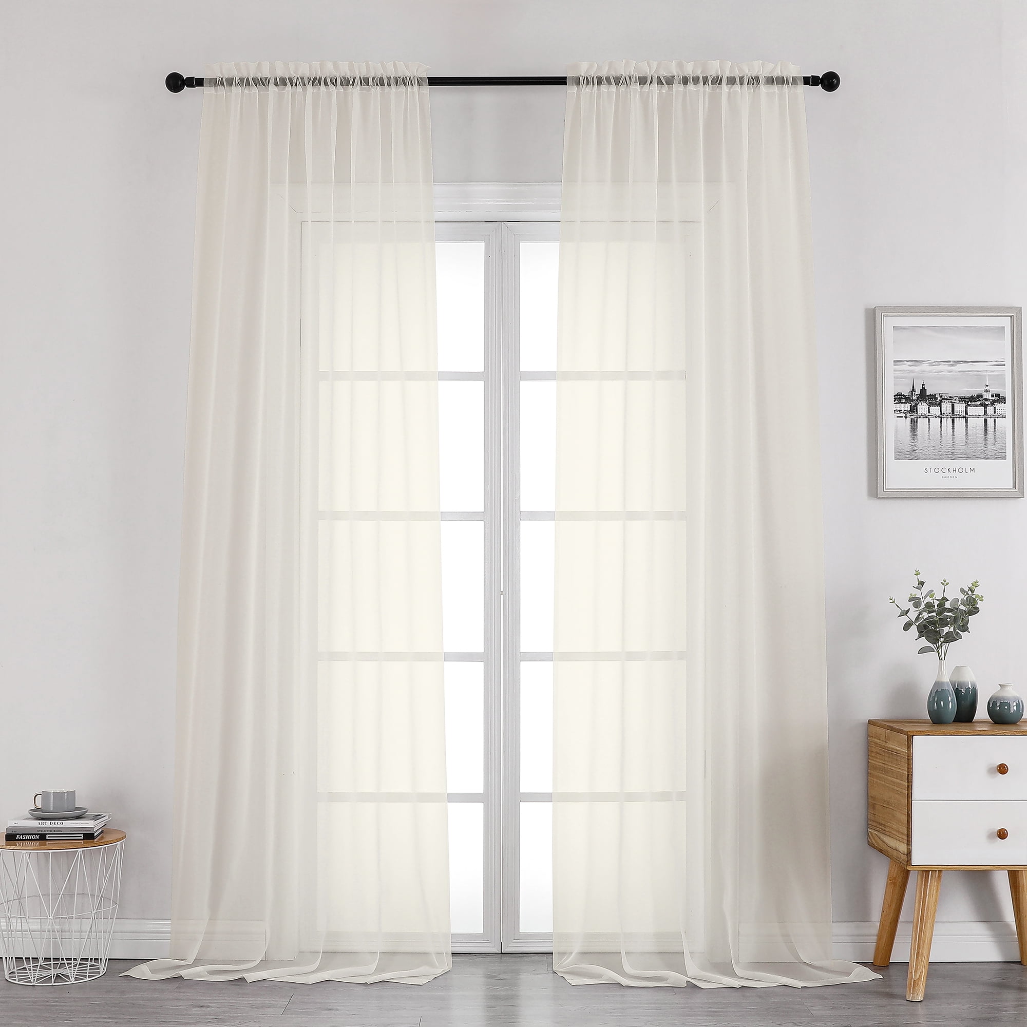 OVZME Long Sheer Curtain Panels 108 inch Long, 2 Pack, Basic Rod Pocket ...