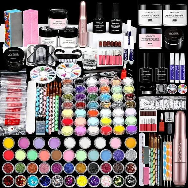 Morovan Acrylic Nail Kit with Drill 42 Colors Glitter Acrylic Powder ...