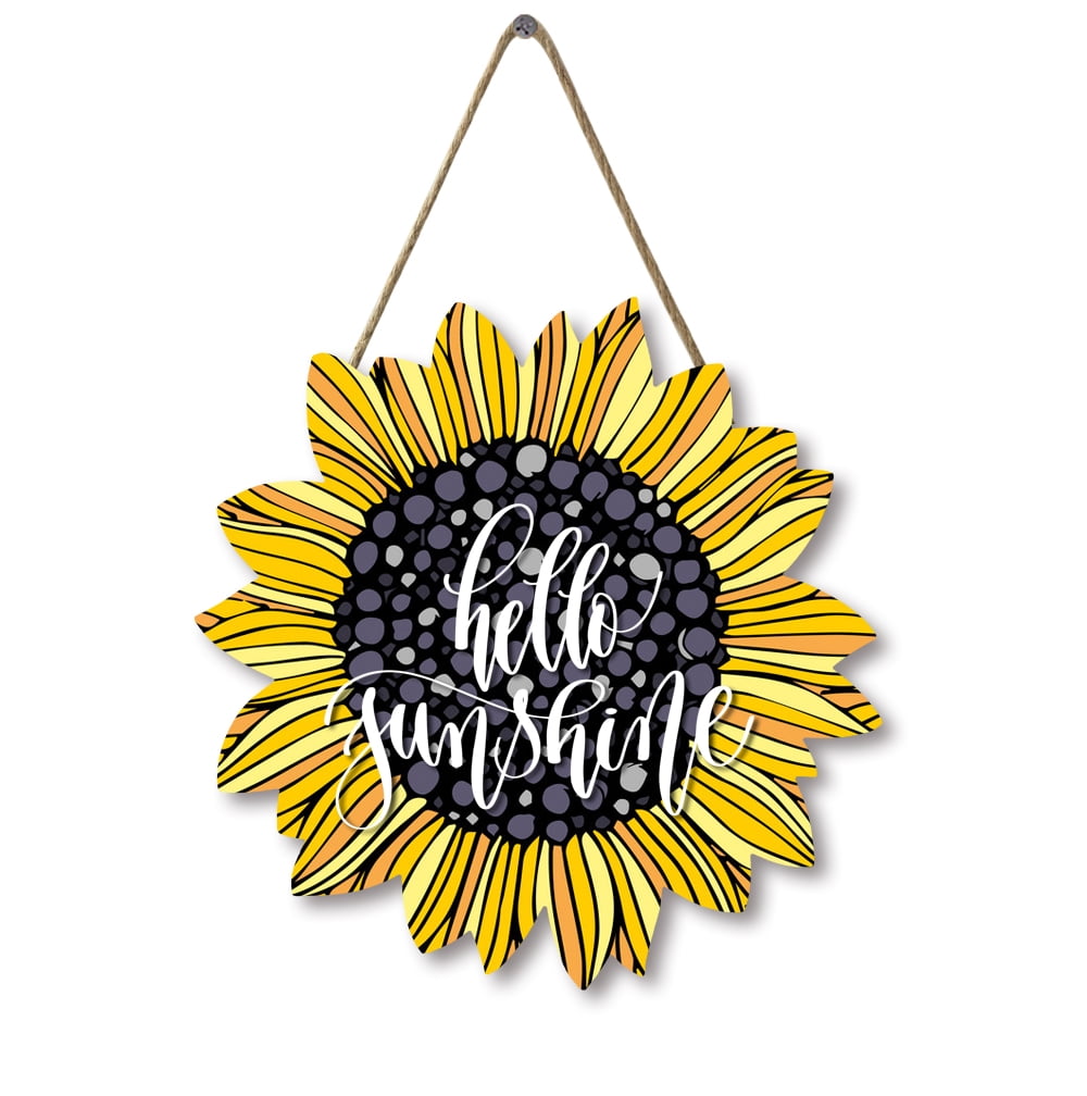 Sunflower Hello Sunshine Wood Door Hanger 12 Inch Large Wooden Flower ...