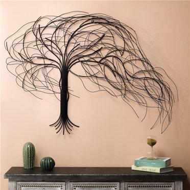DecMode Brown Metal Indoor Outdoor Tree Wall Decor with Leaves ...