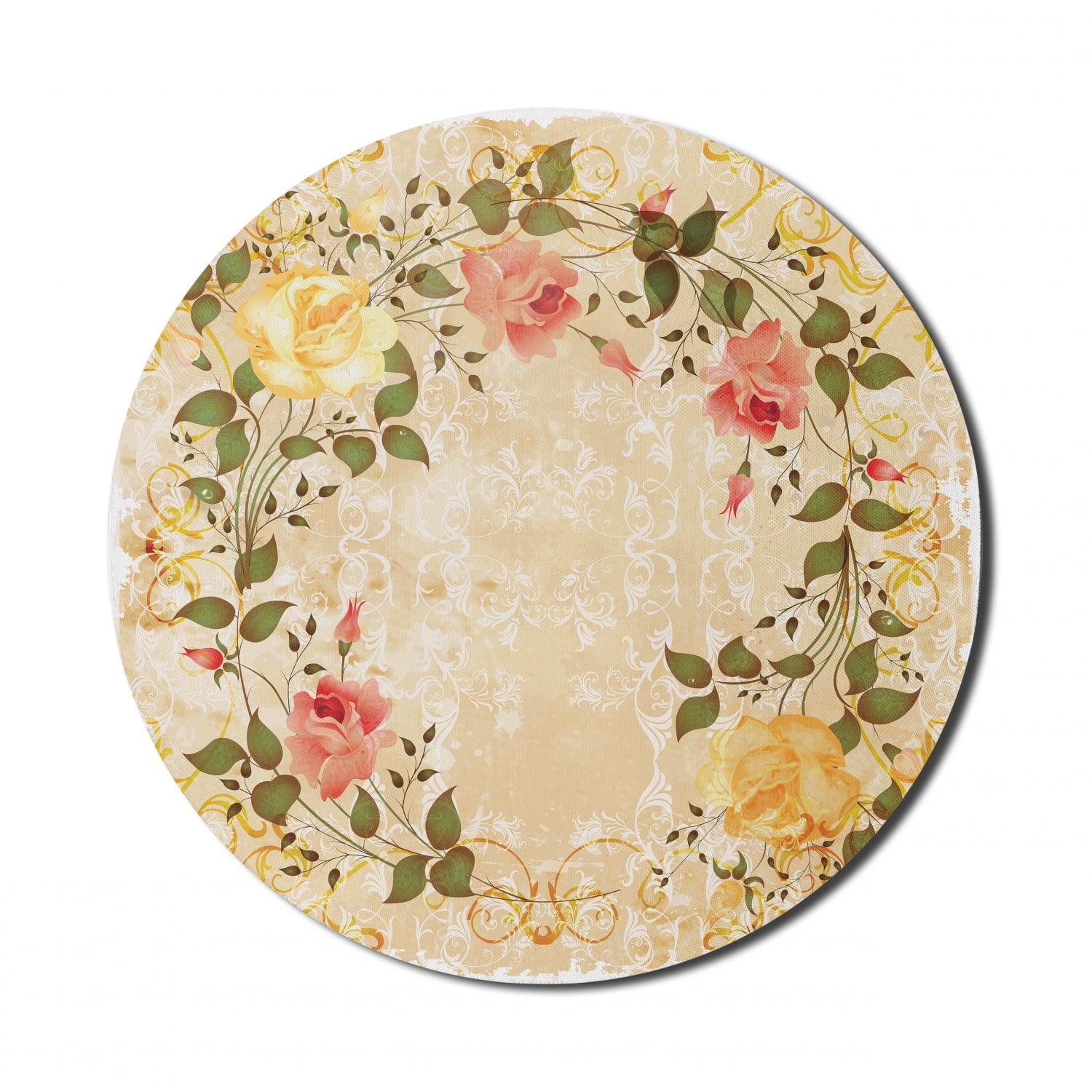 Vintage Mouse Pad for Computers, Oval Shape Floral Crown Leaves and ...