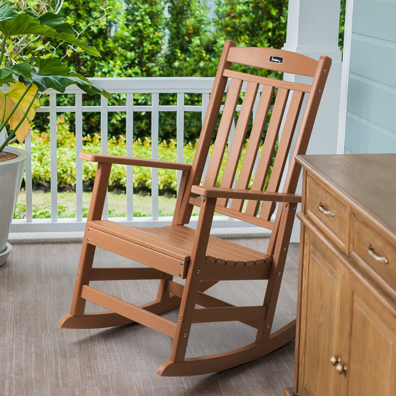 PAOLFOX Patio High Back Plastic Rocking Chair, Brown - Walmart.com