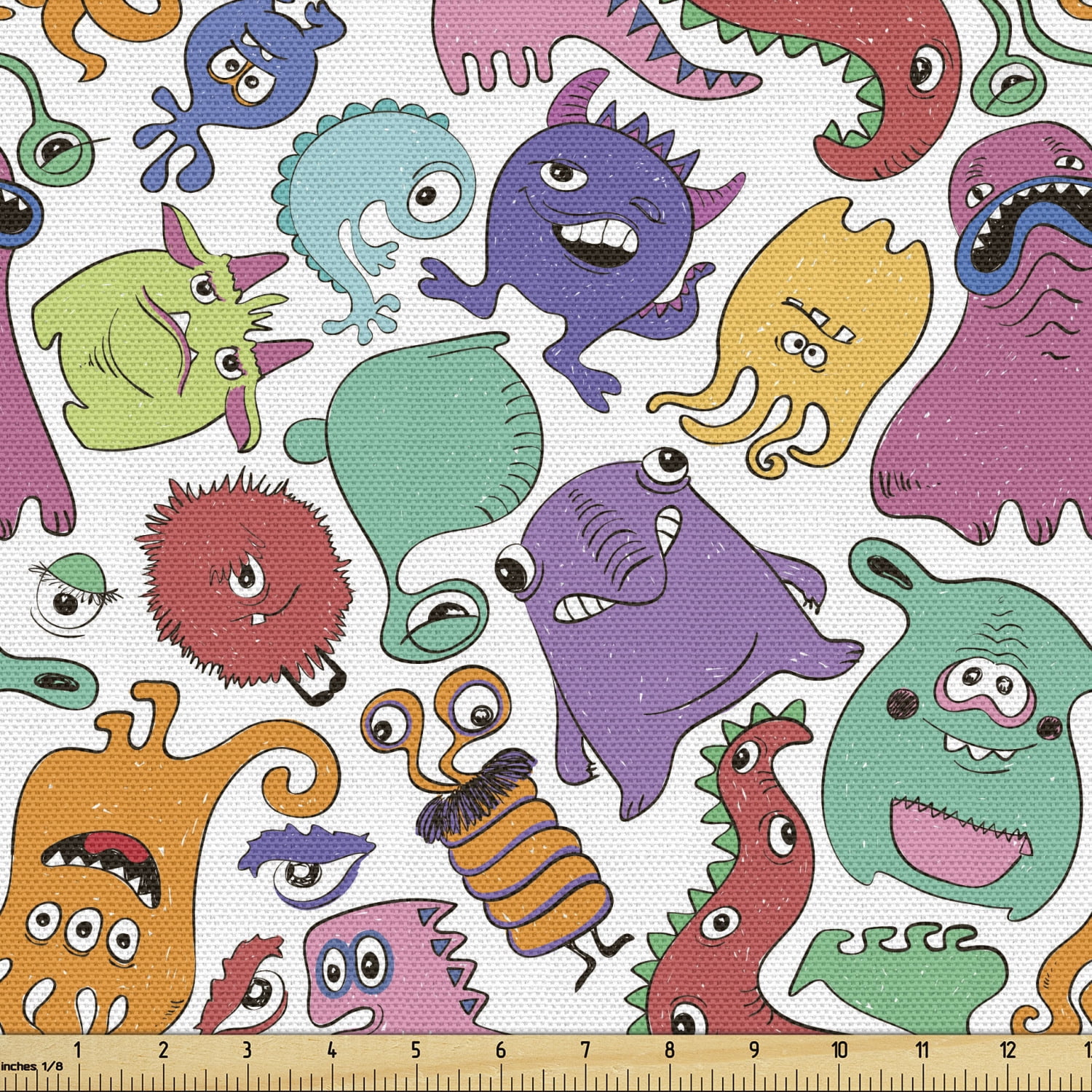 Cartoon Fabric by the Yard, Abstract Inspired Illustration Eye Monsters ...