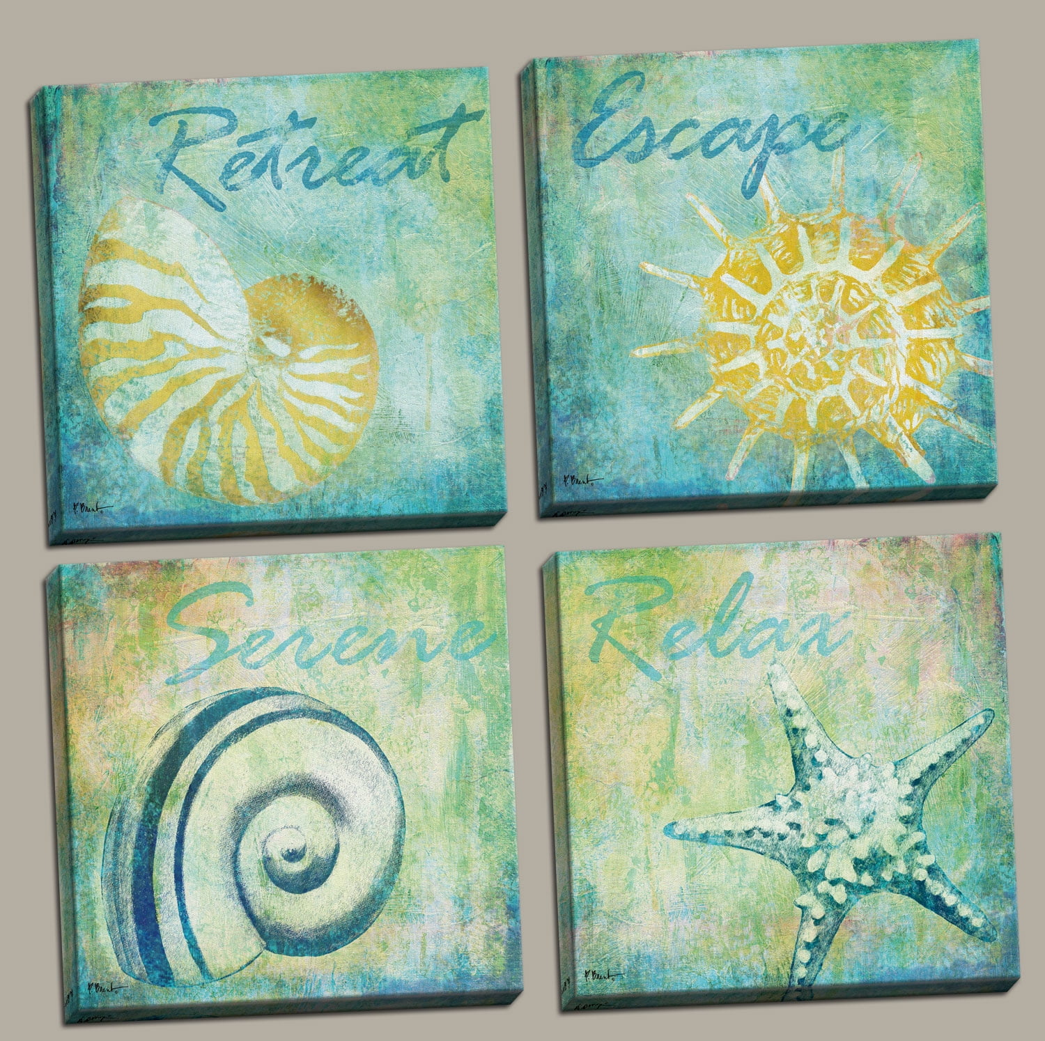 Retreat Escape Serene Relax Spa Shell Posters, Four 12 by 12-Inch ...