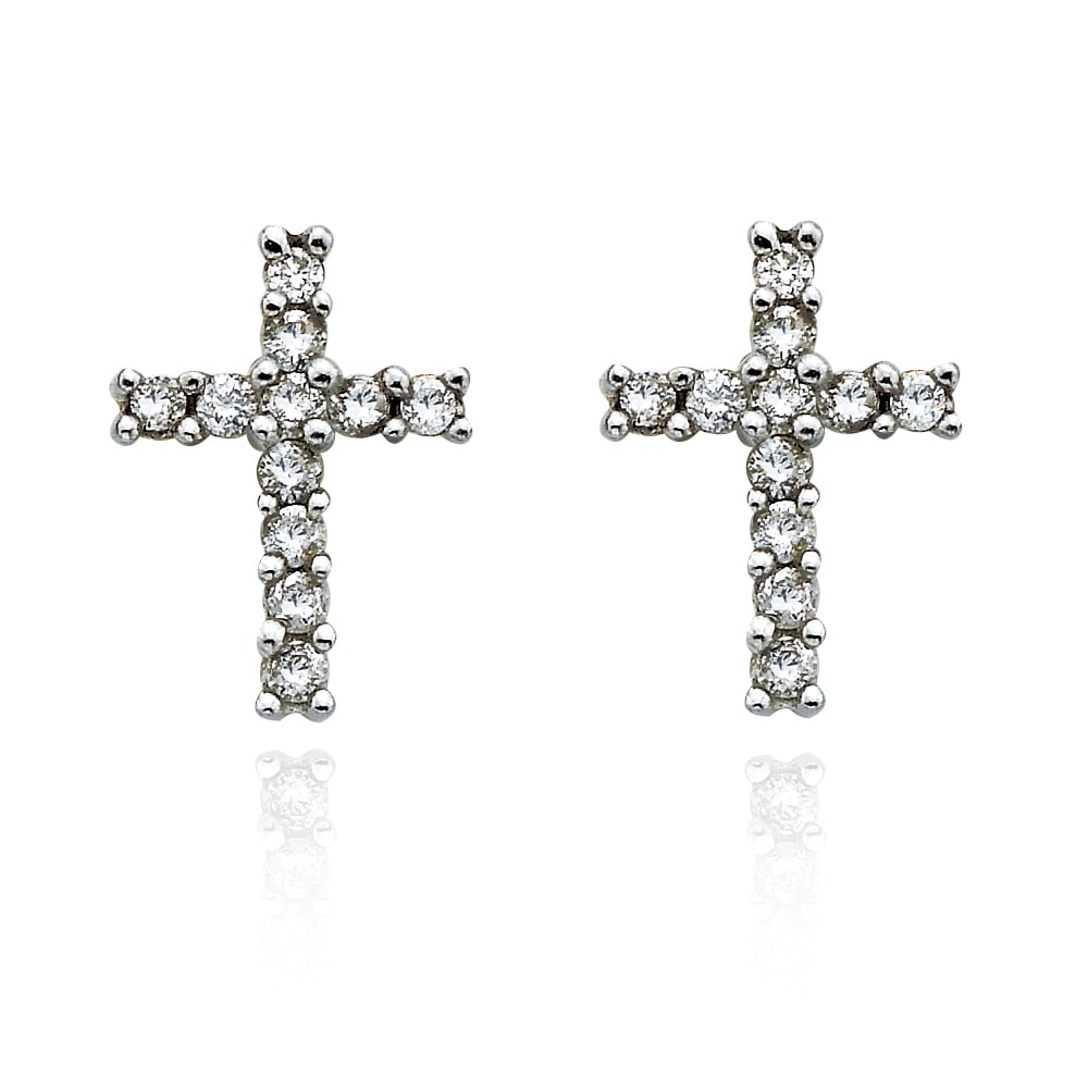 Diamond Cross Earrings in 14K White Gold (1/4 cttw) - Walmart.com