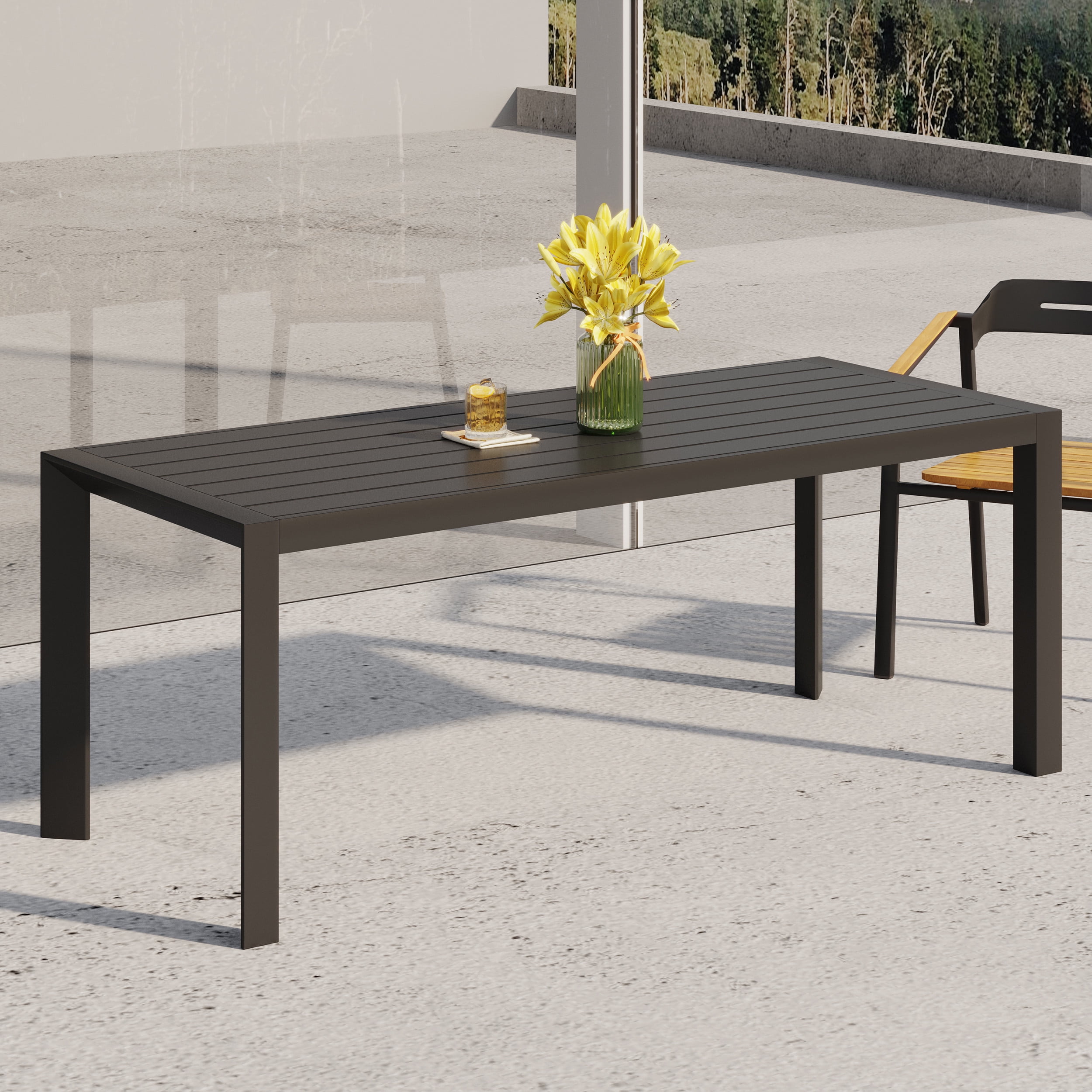 Combes Aluminum Outdoor Dining Table, Black - Walmart.com