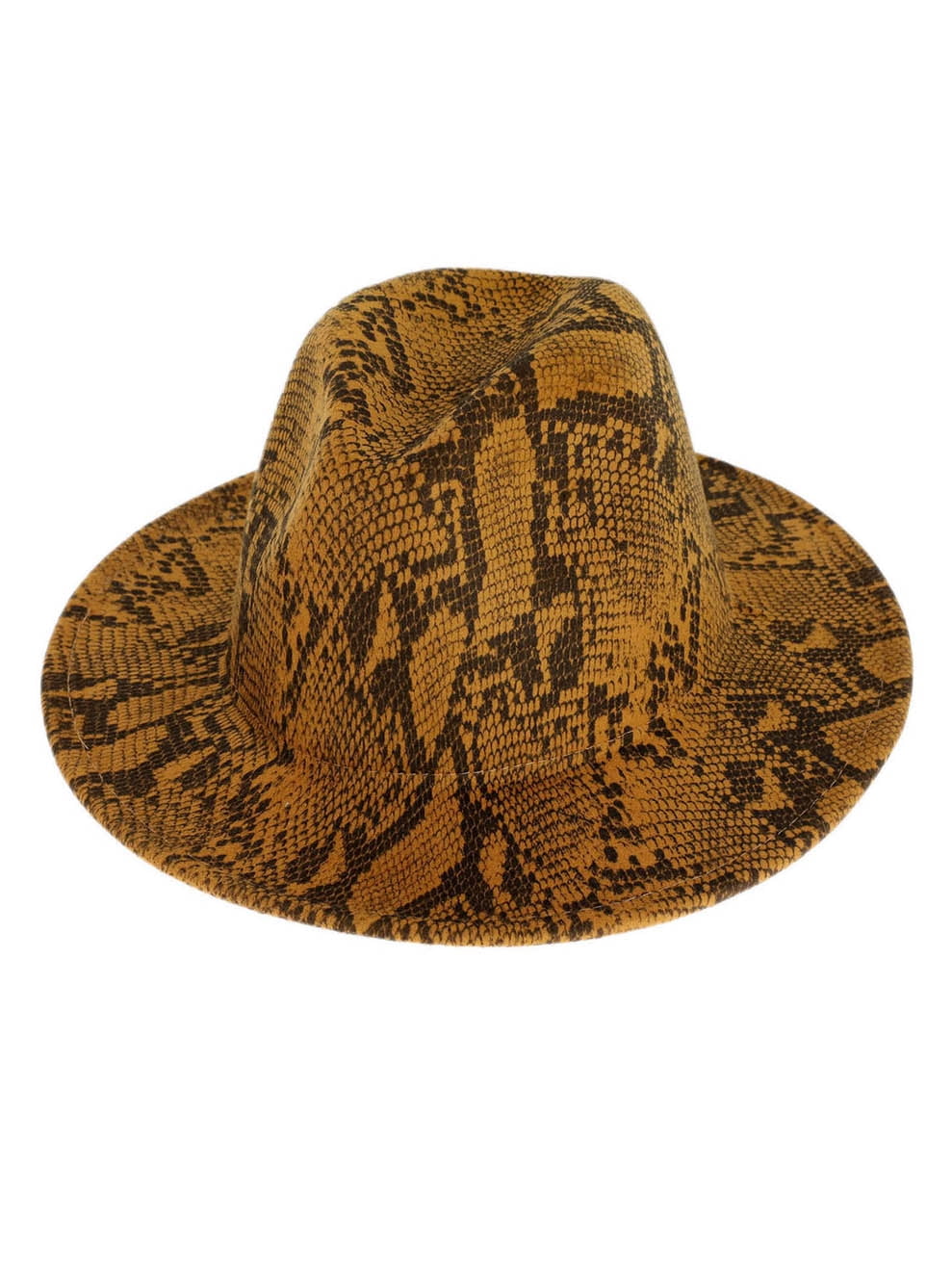 Top Headwear Snake Pattern Wide Brim Felt Fedora Panama Hat - Brown ...