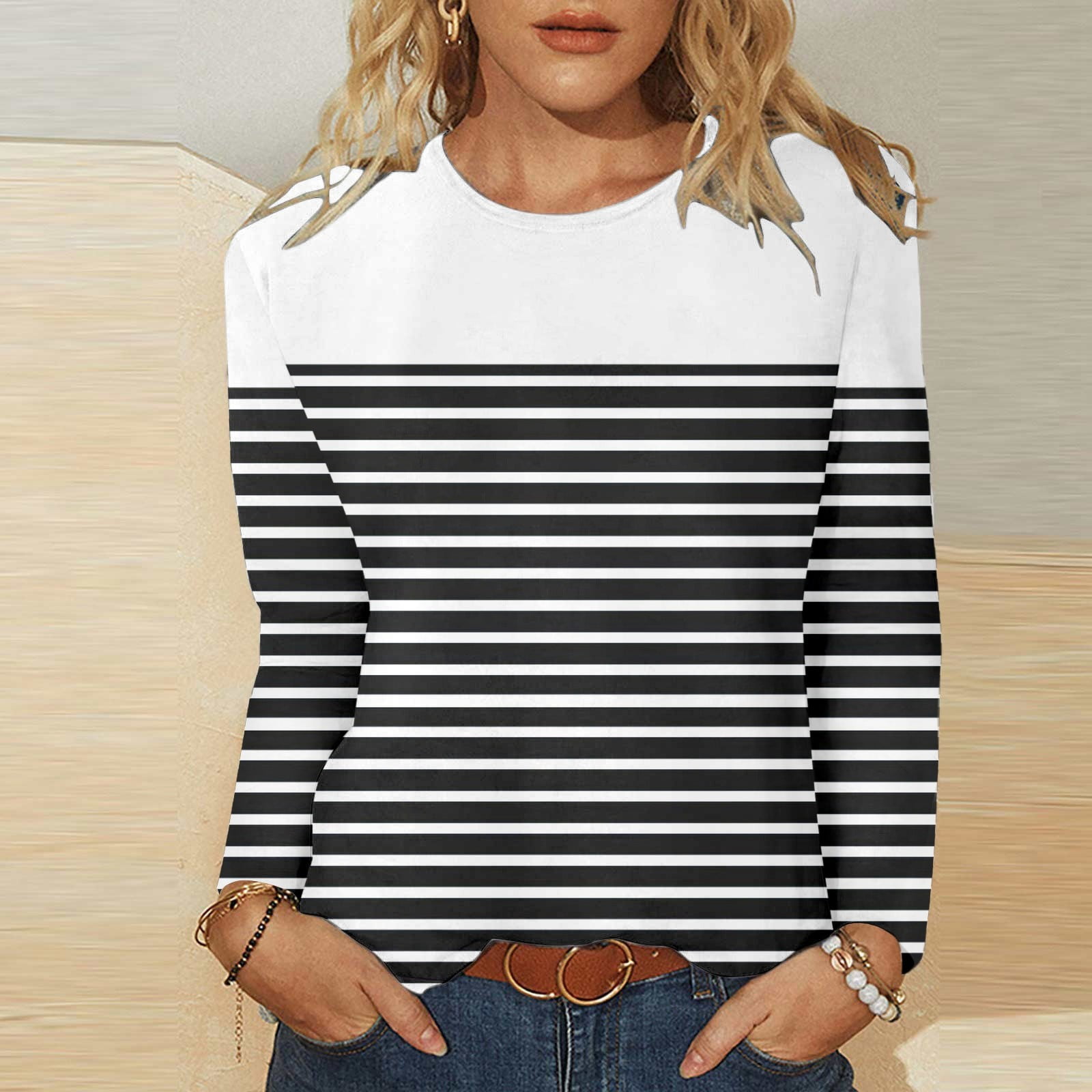 Click here for Huaizzzy Womens Long Sleeve Striped Color Block Pr... prices