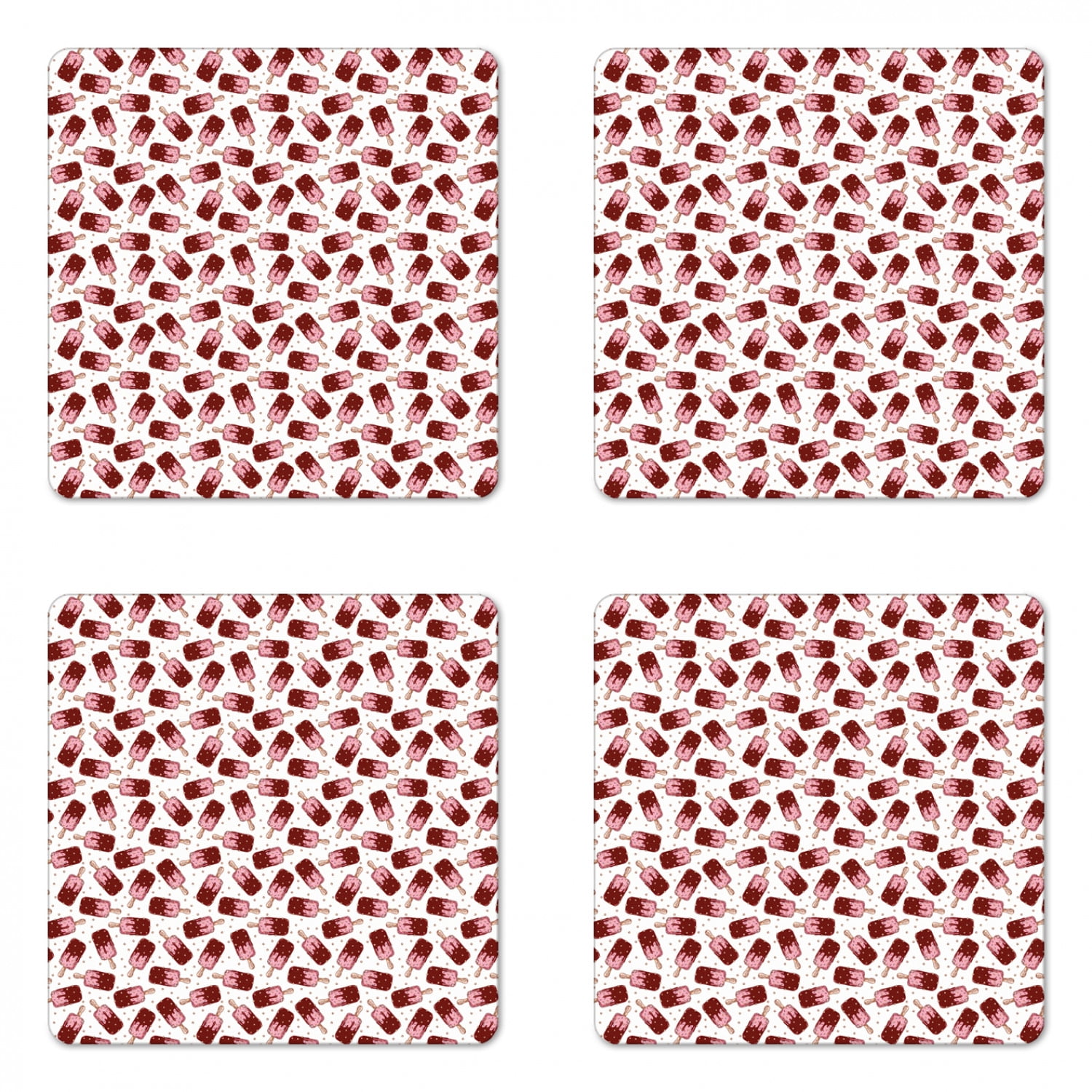 Chocolate Coaster Set of 4, Ice Cream Sticks with Cherry and Strawberry Flavors and Glazes ...