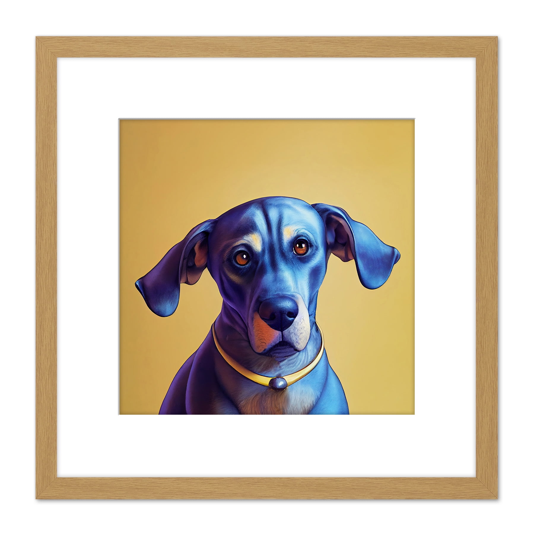 Blue Fox Hound Dog Pet Portrait Painting Illustration Mustard Yellow ...